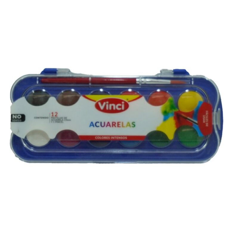ACUARELA C/12 ESTUCHE PLASTICO VINCI – Papeleriastar