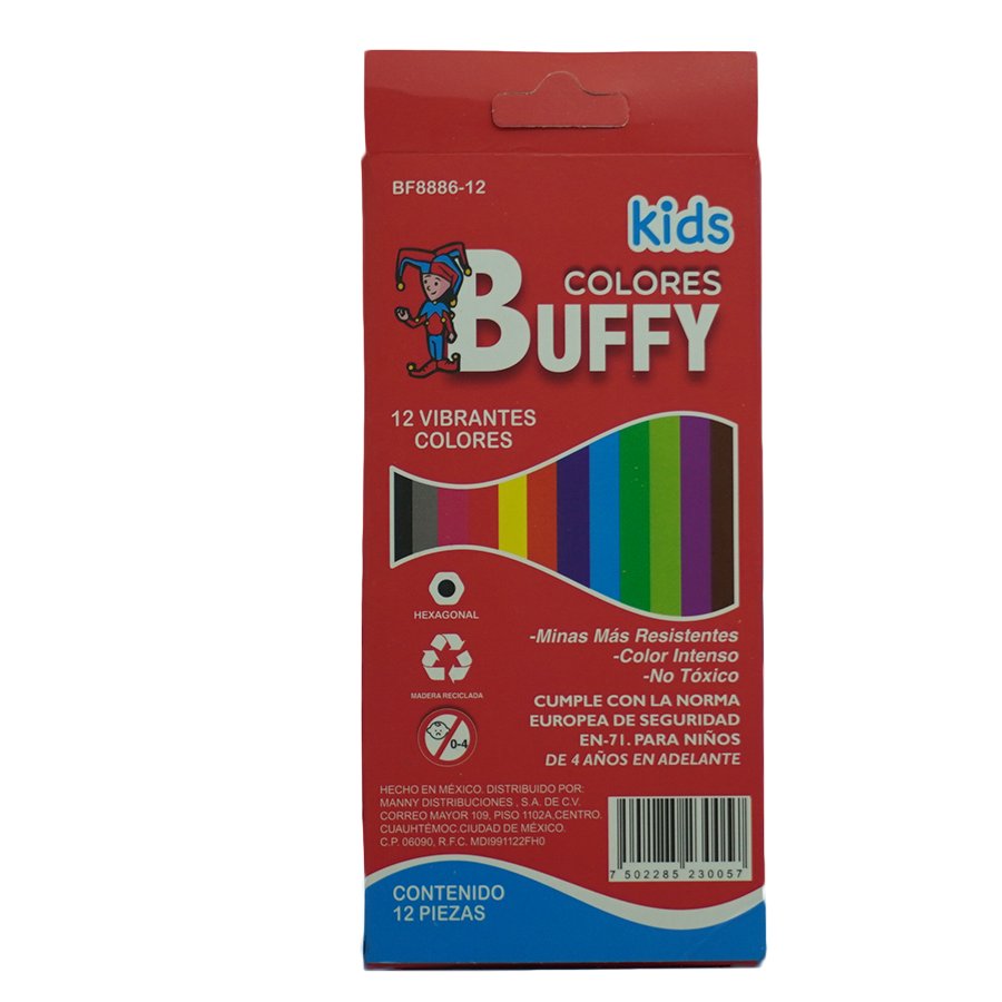 COLOR LARGO BUFFY C/12 CAJA ROJA HEXAGONAL BF8886-12 – Papeleriastar