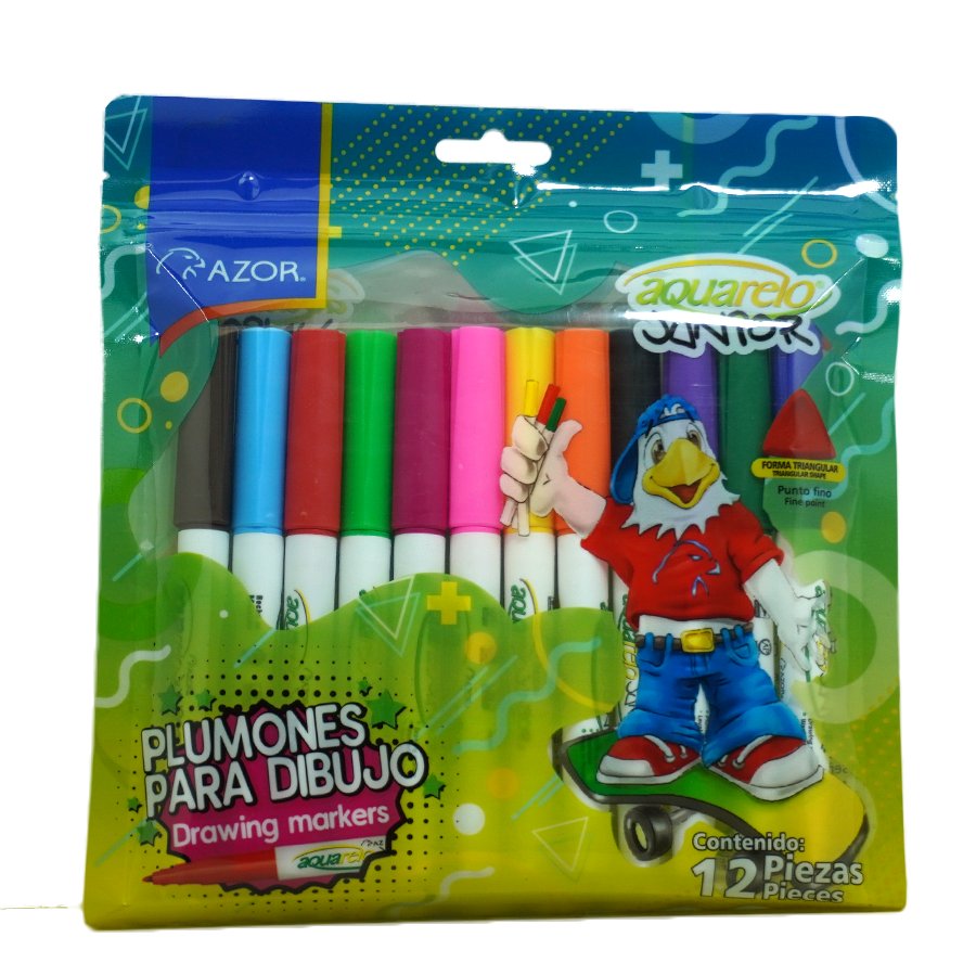 PLUMO AQUARELO JUNIOR TRIANGULAR C/12 AZOR – Papeleriastar