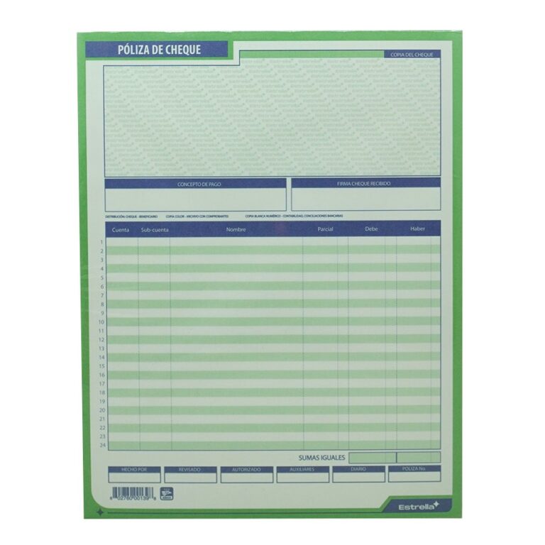 BLOCK CHEQUE POLIZA T/CARTA ESTRELLA 0139 PAQ C/5 – Papeleriastar